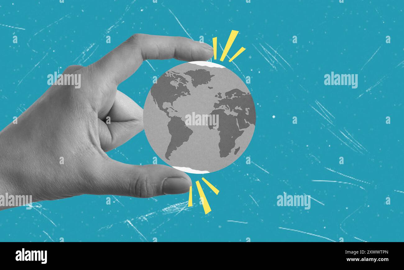Contemporary art art collage depicting a hand holding the earth ...