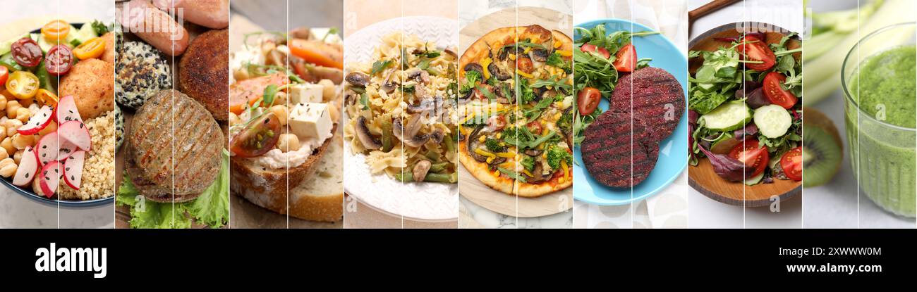 Assortment of vegetarian foods, collage. Banner design Stock Photo - Alamy