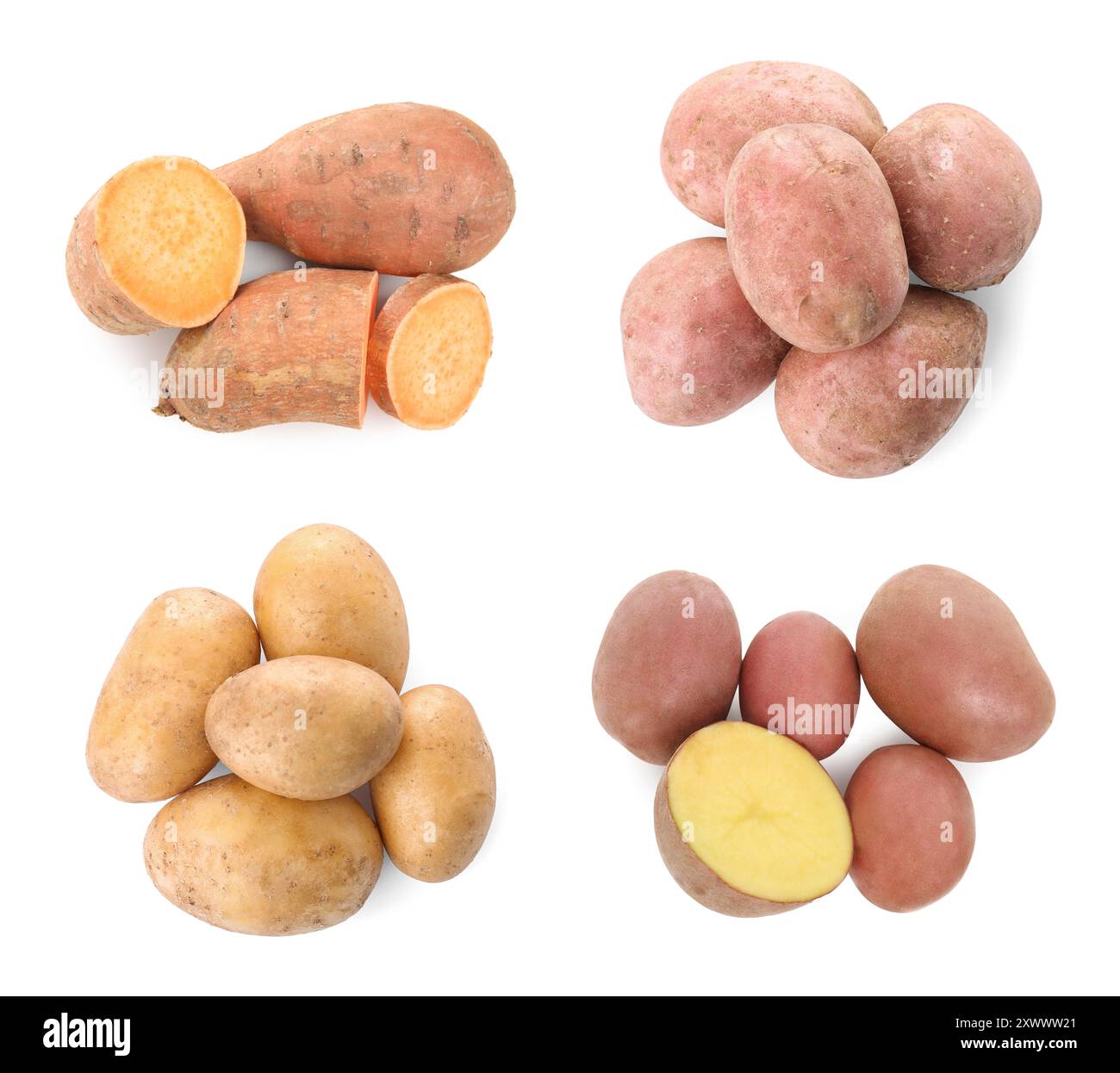 Different types of potatoes isolated on white, collection Stock Photo ...