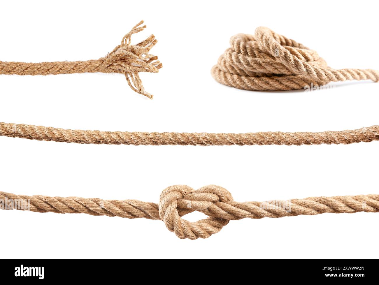 Collage with rough ropes isolated on white Stock Photo - Alamy