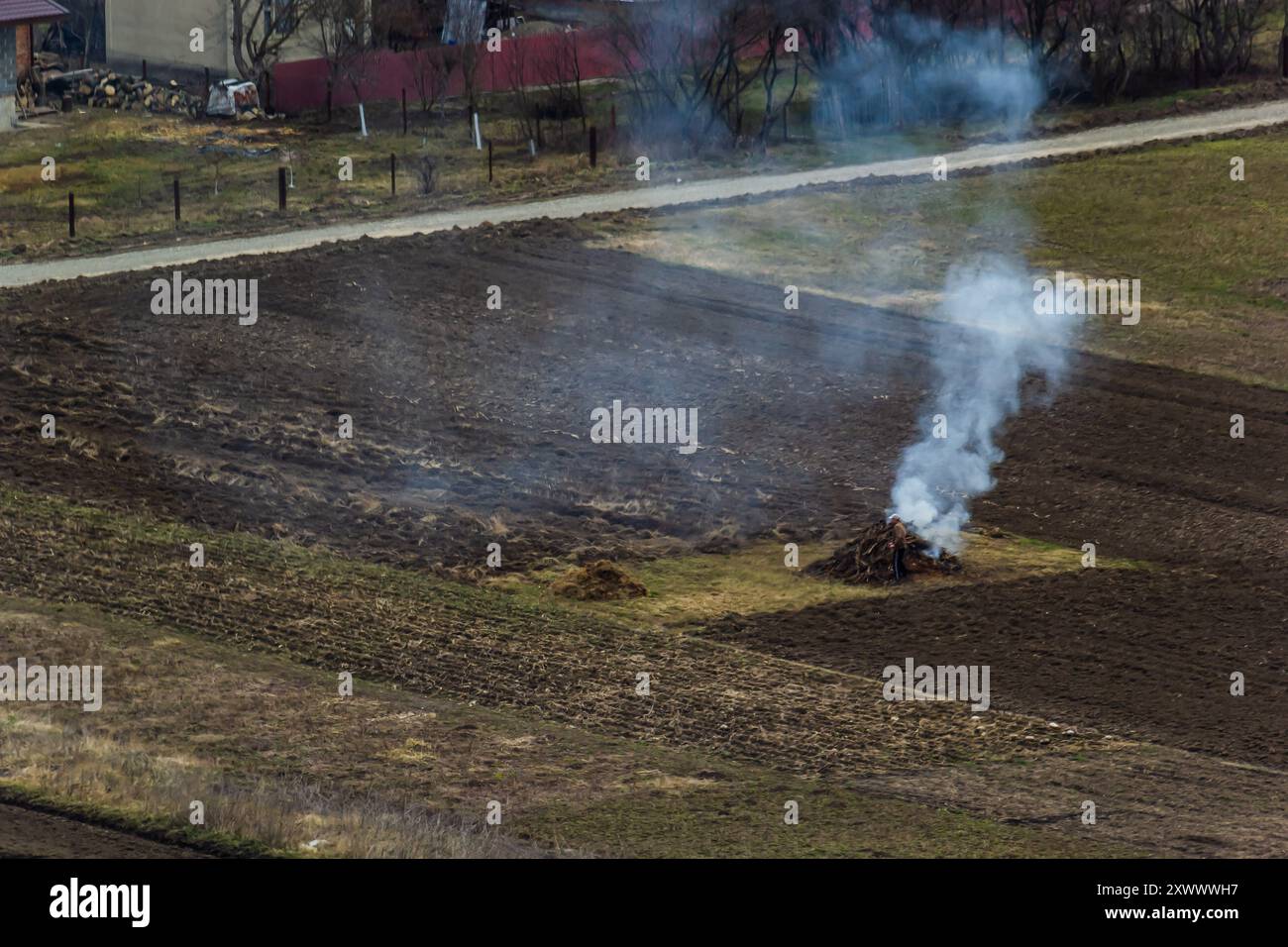 agricultural waste bonfires from dry grass and straw stubble burning ...