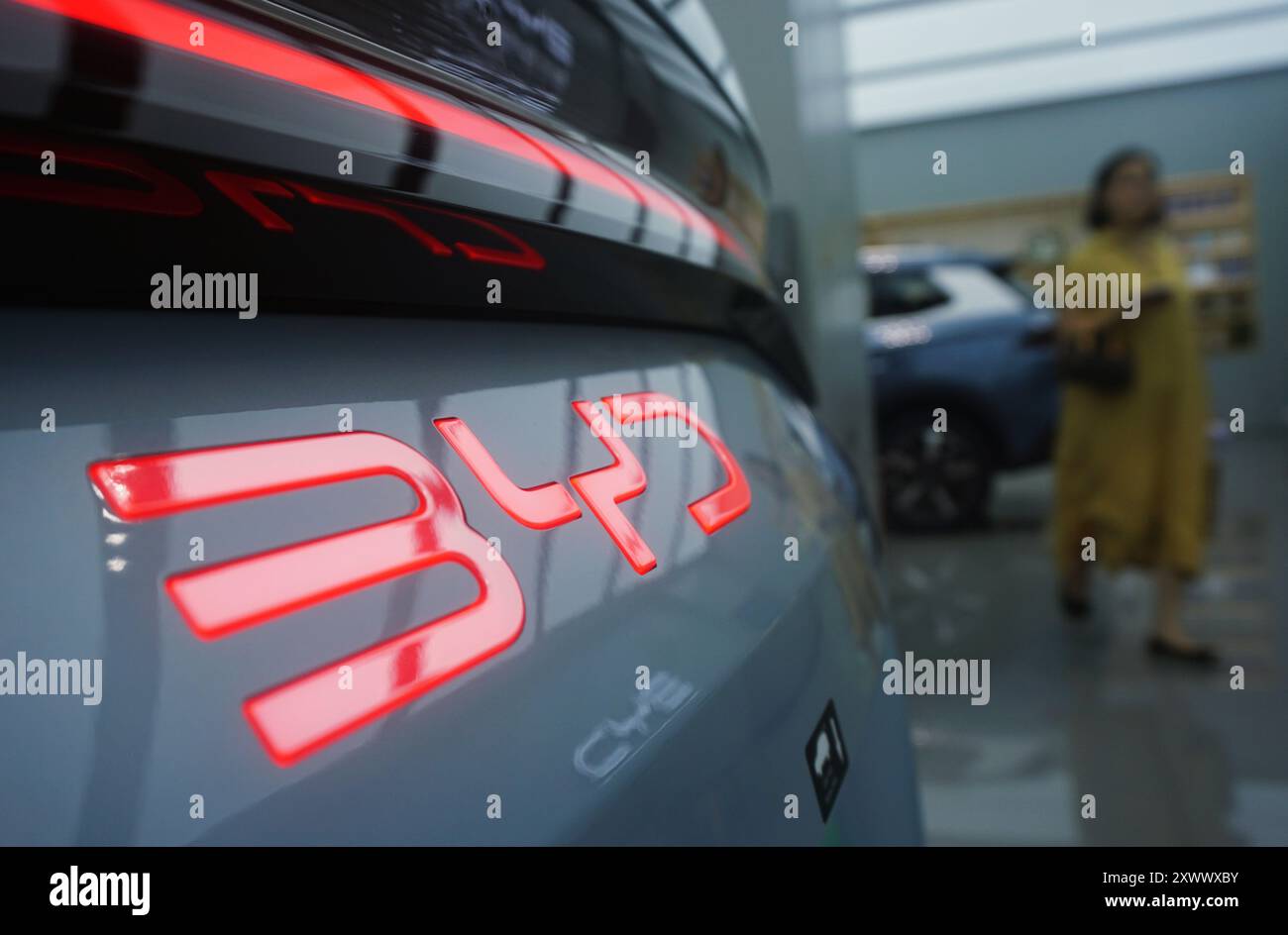 HANGZHOU, CHINA - AUGUST 21, 2024 - Customers learn about BYD's electric cars at a BYD sales ...