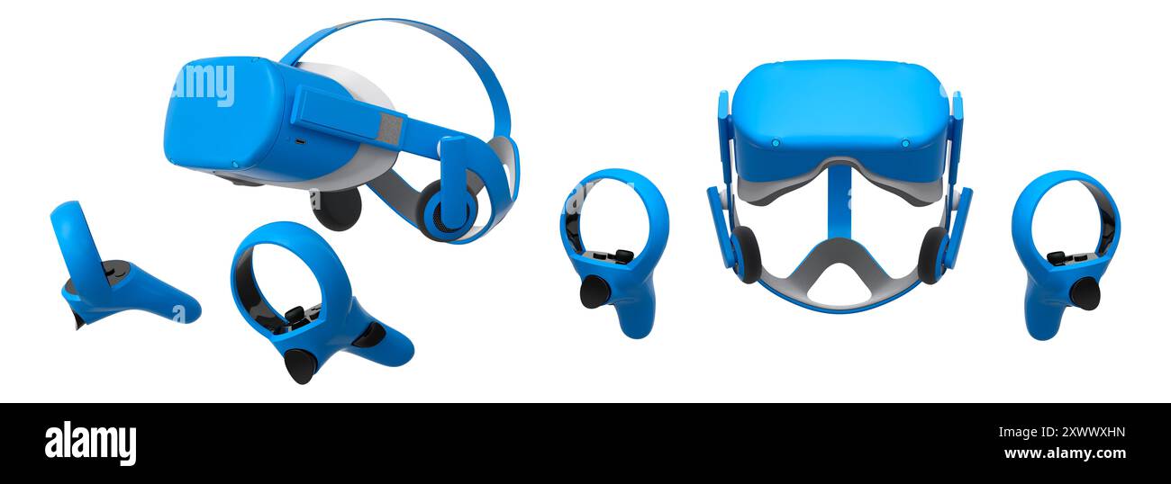 Virtual reality glasses and headset with controllers isolated on white ...