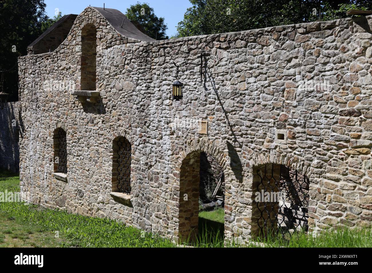 Stone wall of a medieval castle during reconstruction Stock Photo - Alamy