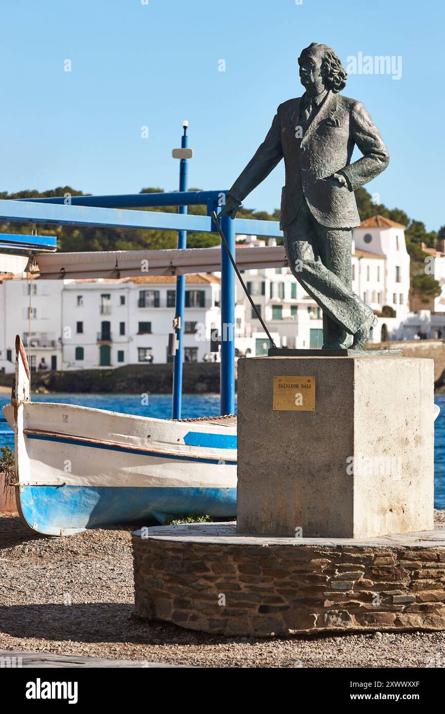Salvador Dali statue in Cadaques village. Girona, Costa Brava. Spain ...