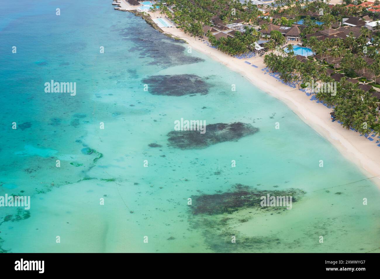 Bayahibe beach, aerial view of turquoise sea and sandy beach.Dominican ...