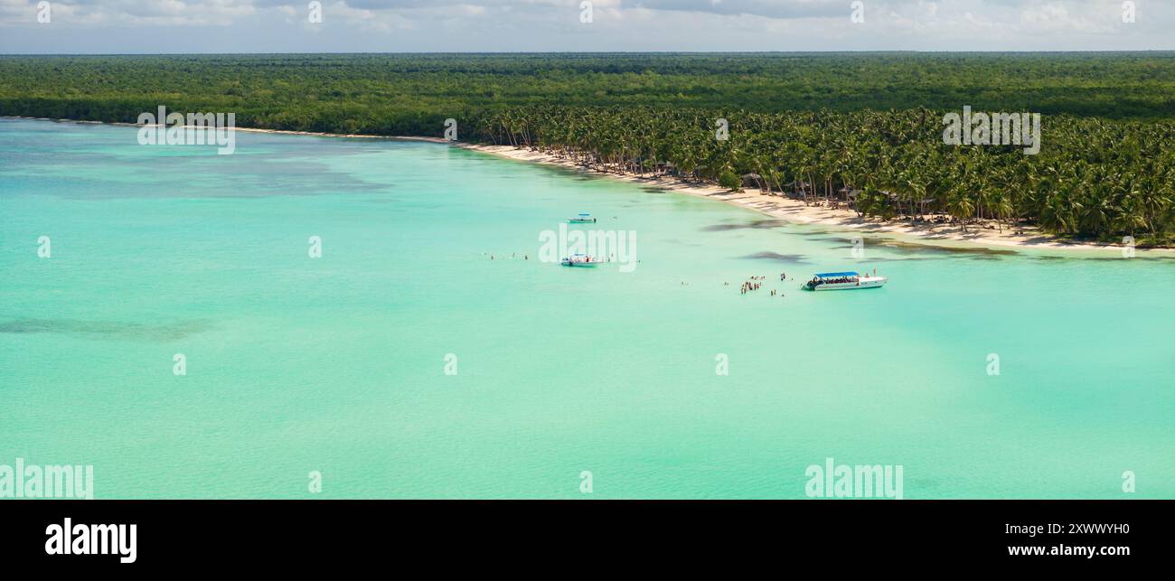 Aerial shot of Saona Island in Dominican Republic. Caribbean Sea with ...