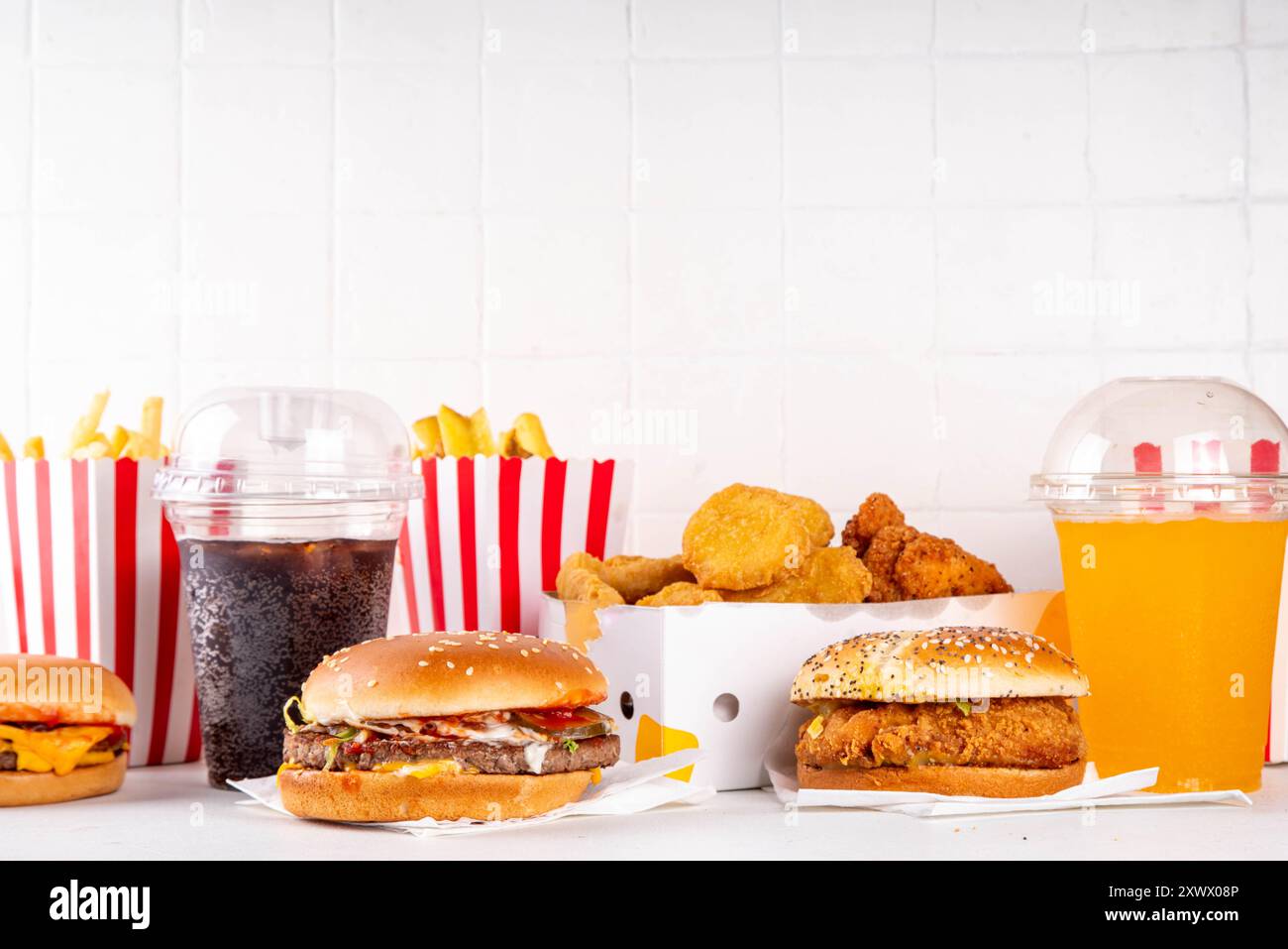 Fast food delivery menu background with various burgers, cheeseburger ...