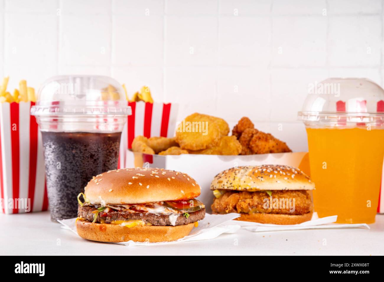 Fast food delivery menu background with various burgers, cheeseburger ...