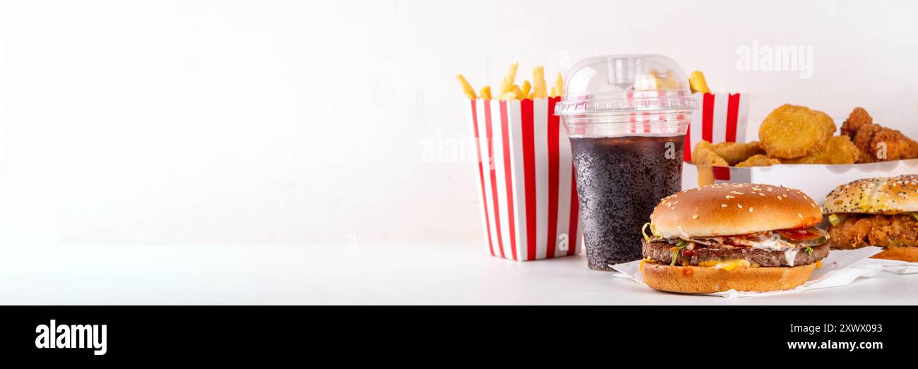 Fast food delivery menu background with various burgers, cheeseburger ...