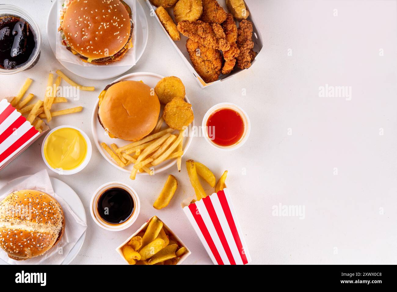 Fast food delivery menu background with various burgers, cheeseburger ...
