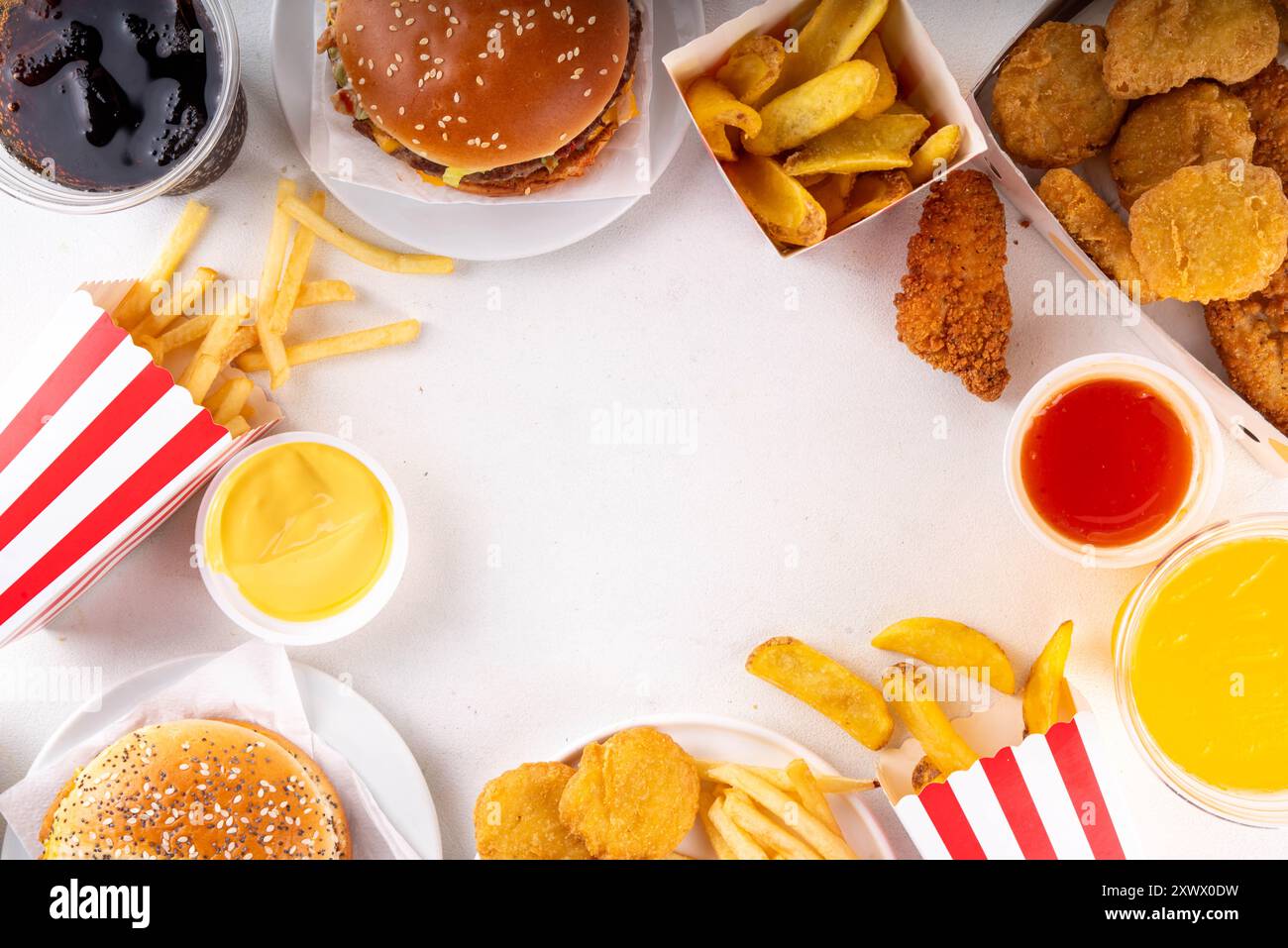 Fast food delivery menu background with various burgers, cheeseburger ...