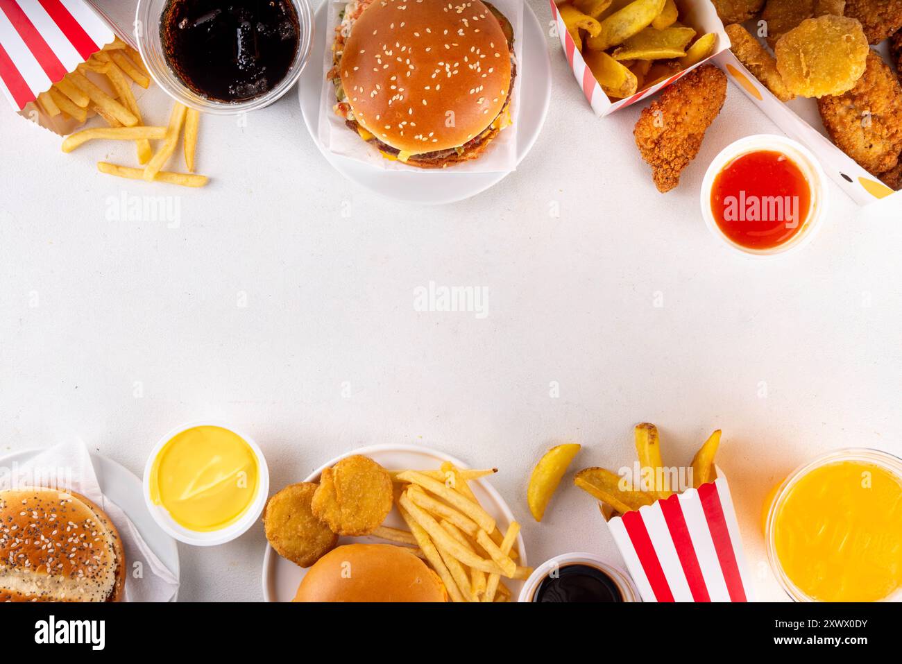 Fast food delivery menu background with various burgers, cheeseburger ...