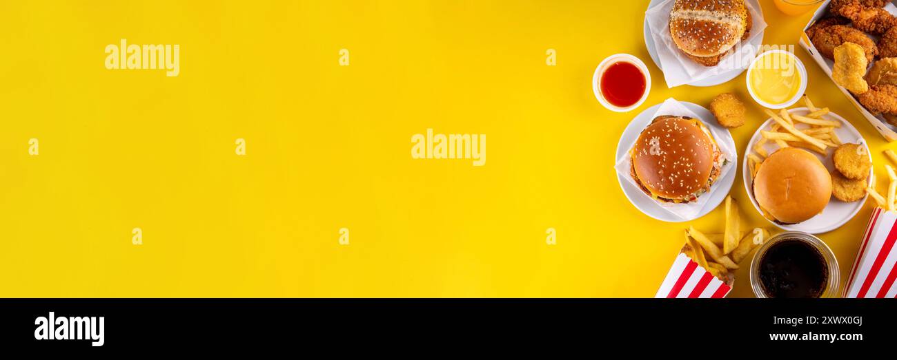 Fast food delivery menu background with various burgers, cheeseburger ...
