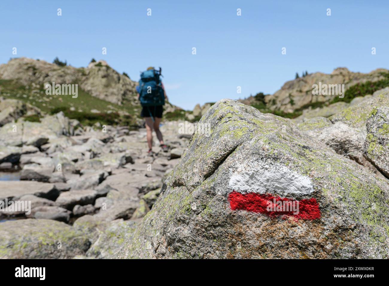 The Neouvielle Nature Reserve (south-western France): woman, hiker on ...