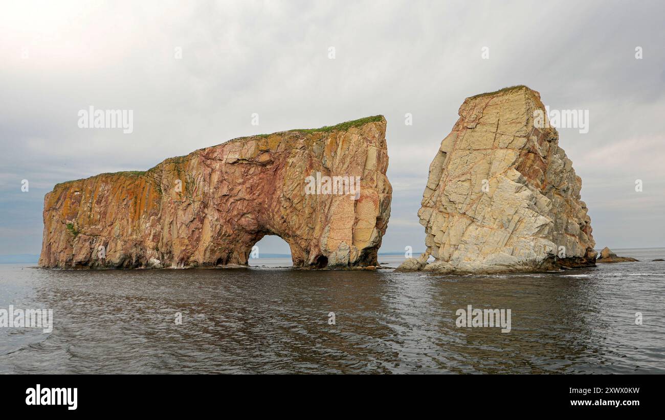 Canada, Quebec, Gaspe Peninsula (Gaspesia): Perce Rock viewed from a ...