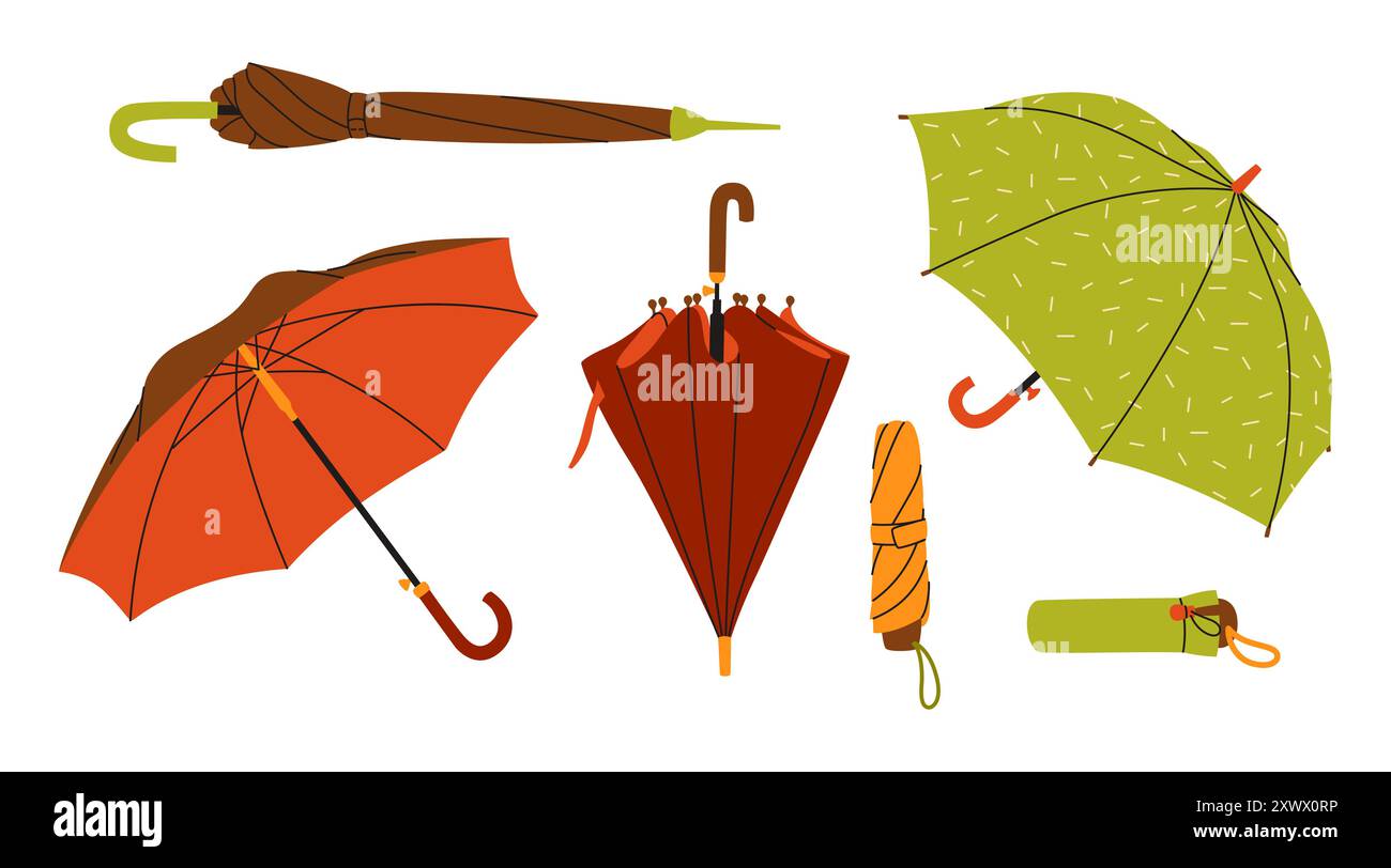 Autumn colorful set of different umbrellas. Vector illustration. Bright flat season collection ...