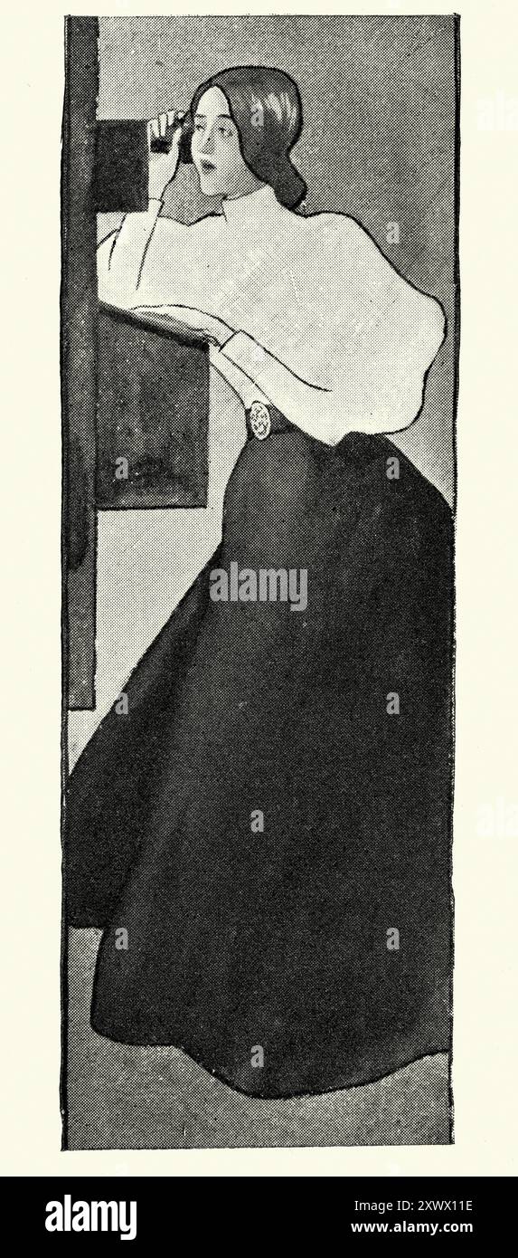 History, Young woman talking on the telephone, making phone call ...