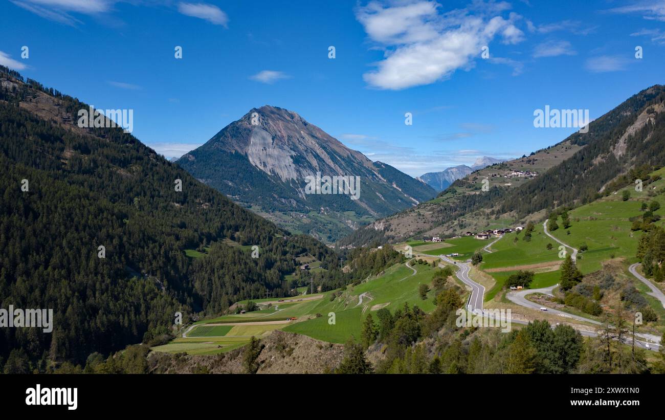 Switzerland, canton of Valais: aerial view, landscape surrounding the ...