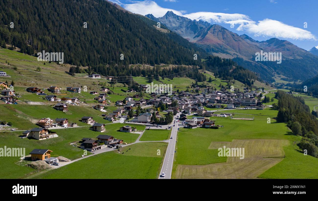 Switzerland, canton of Valais, Liddes: aerial view of the village in ...