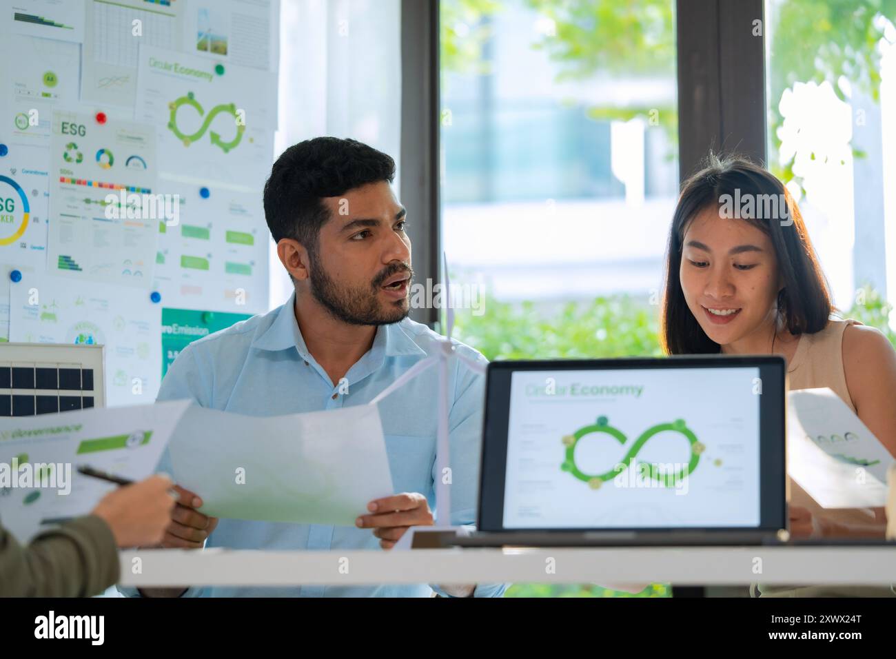diversity team brainstorming discussion focused on ESG (environment,social,governance) for sdgs ...