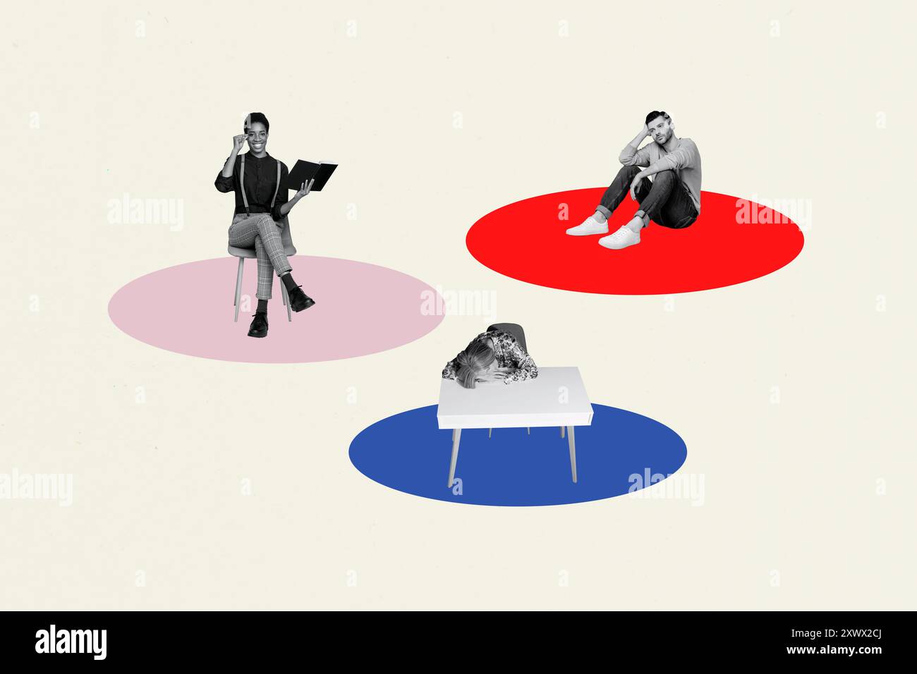 Creative image collage young people colleagues work difficult job ...