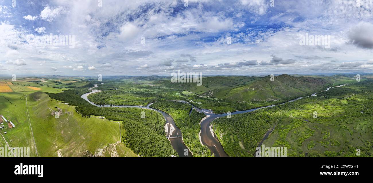 Aerial photo shows the scenery of Ergun Wetland in Hulun Buir City ...