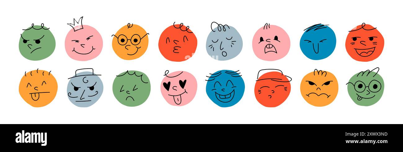 Set of round characters with various face emotions Stock Vector Image ...