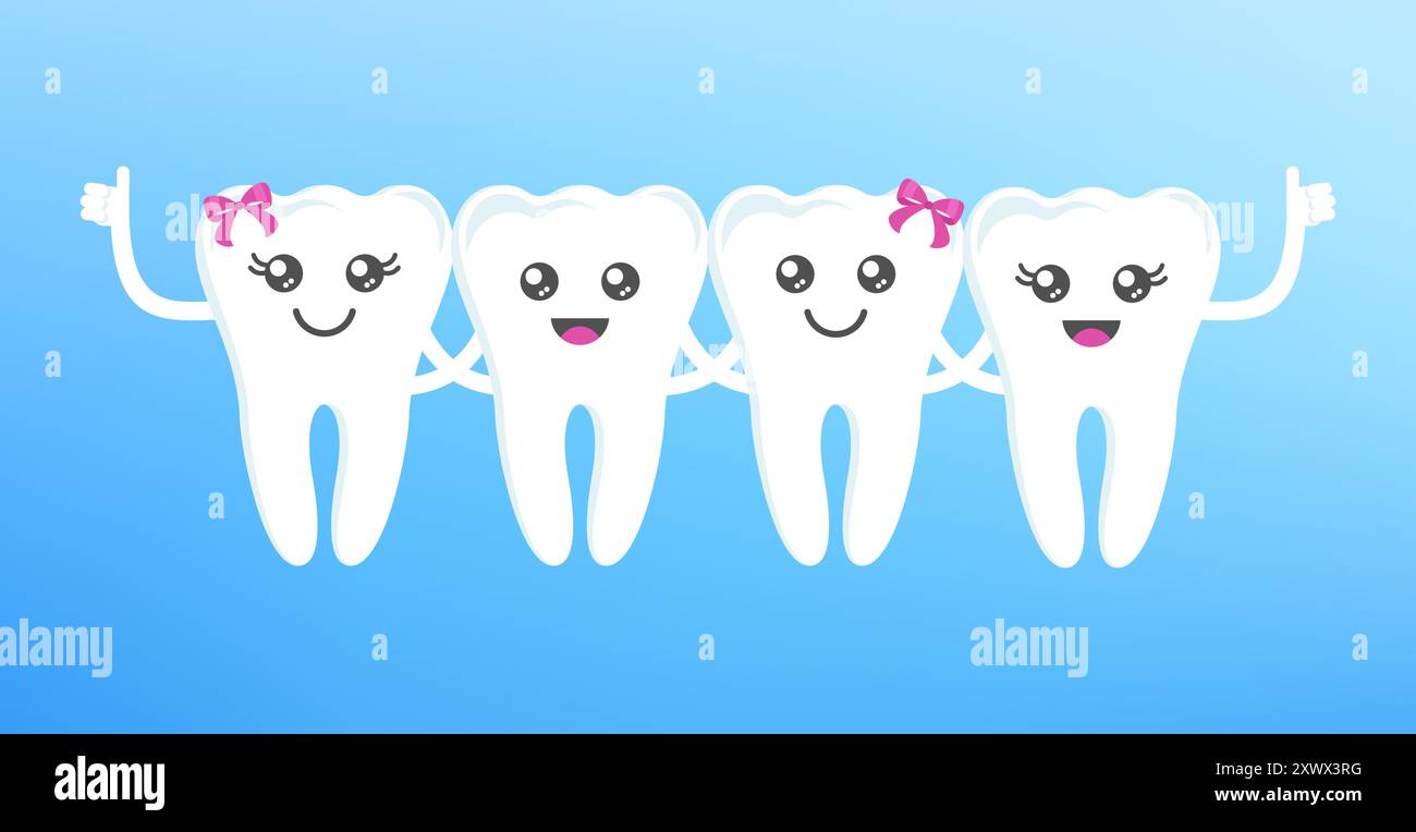 Cute clean happy teeth hug each other. Dental health Stock Vector Image ...
