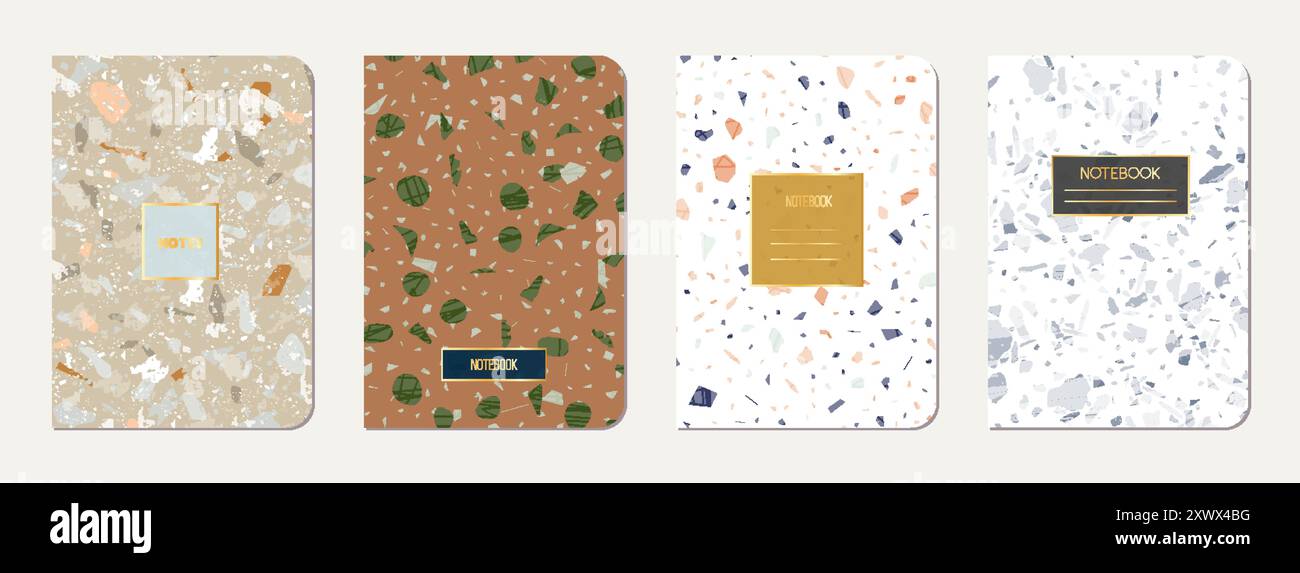 Notebook cover design. Terrazzo abstract background made of natural ...
