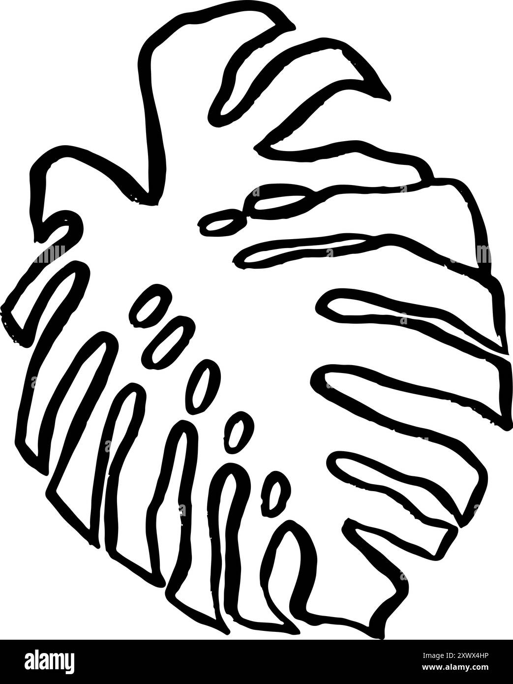 Monstera leaf black linear Black and White Stock Photos & Images - Alamy