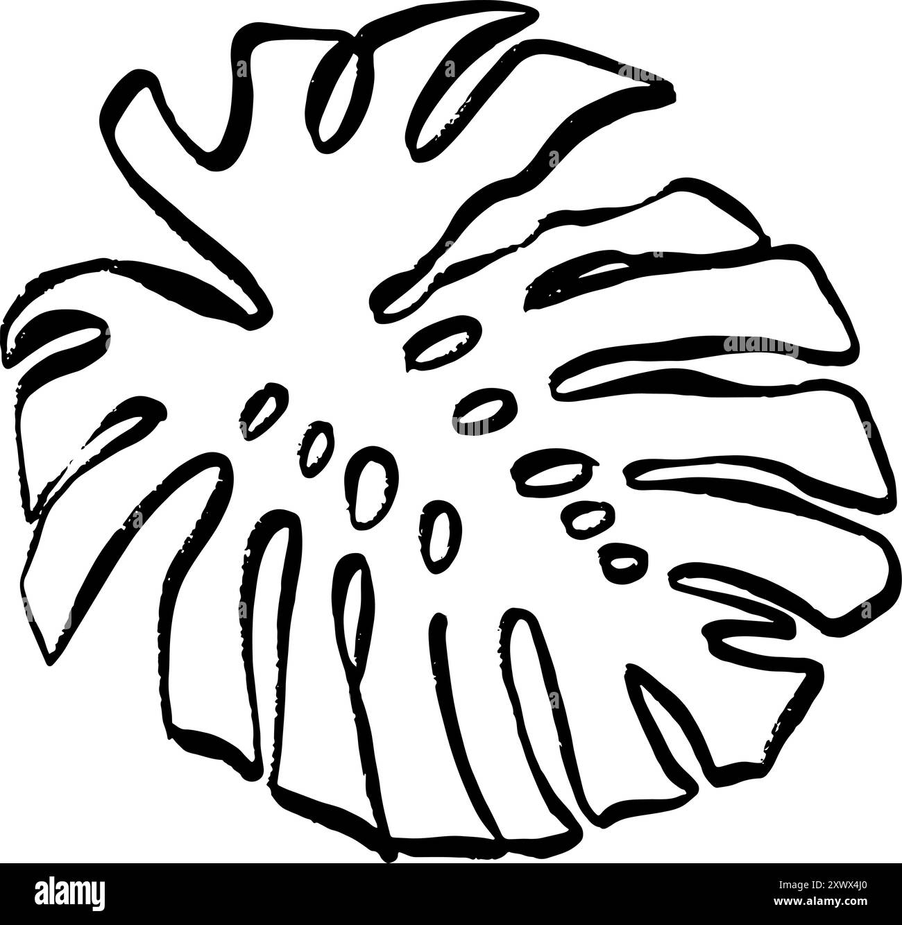 Monstera leaf black linear Stock Vector Images - Alamy