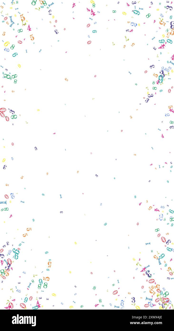 Scattered numbers. Colorful childish digits flying chaotic. Back to ...
