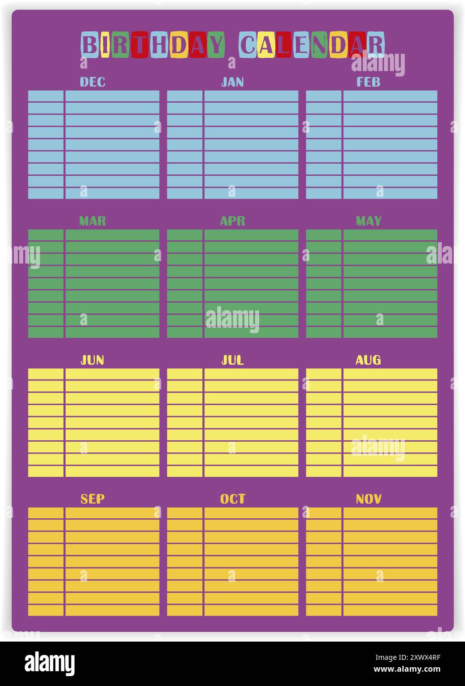 Birthday calendar template. Blank notebook page isolated on white ...