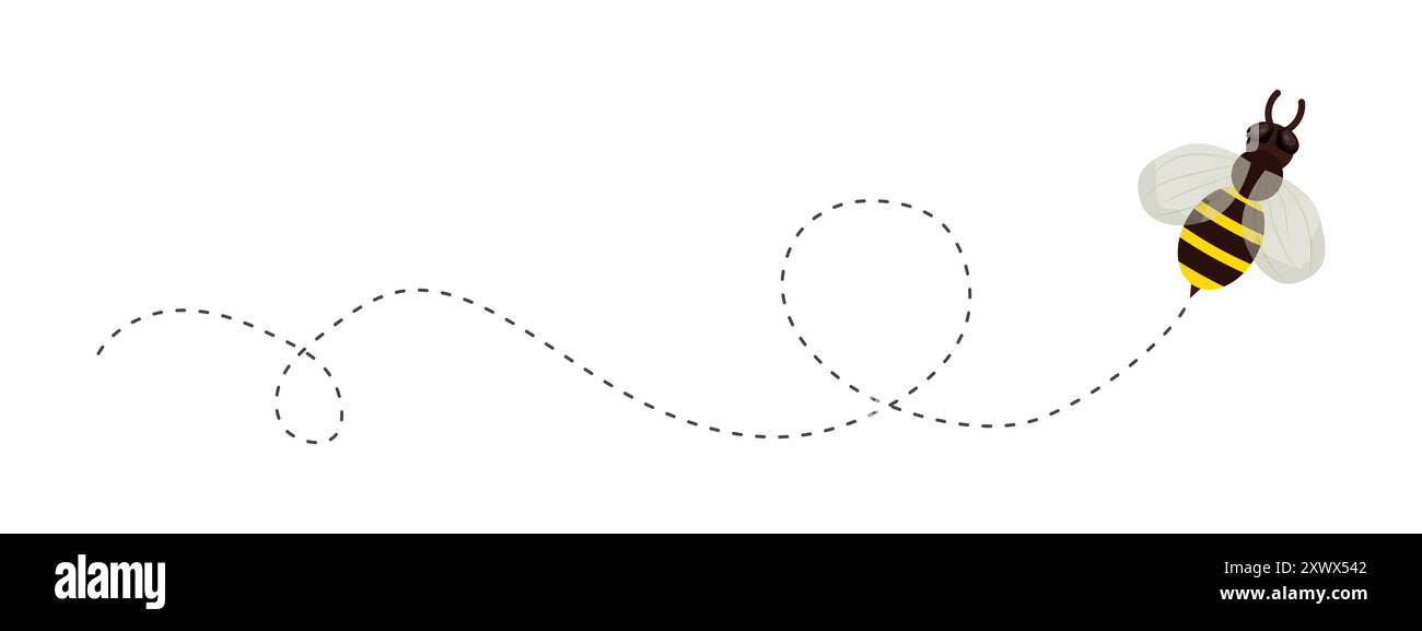 Bee flying doted path, line way. Bumblebee fly route journey for travel ...