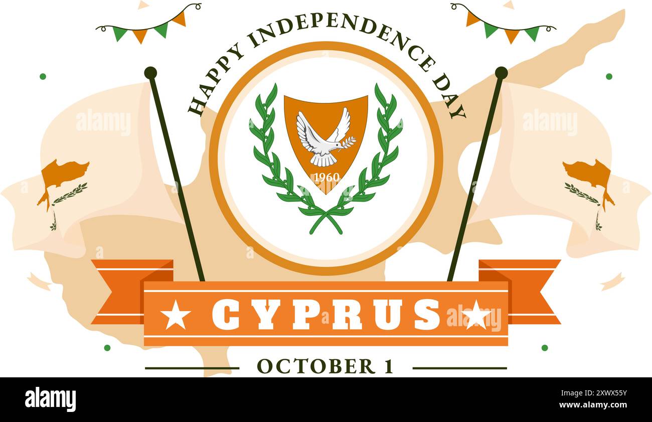 Cyprus Independence Day Vector Illustration on October 1 with Waving ...
