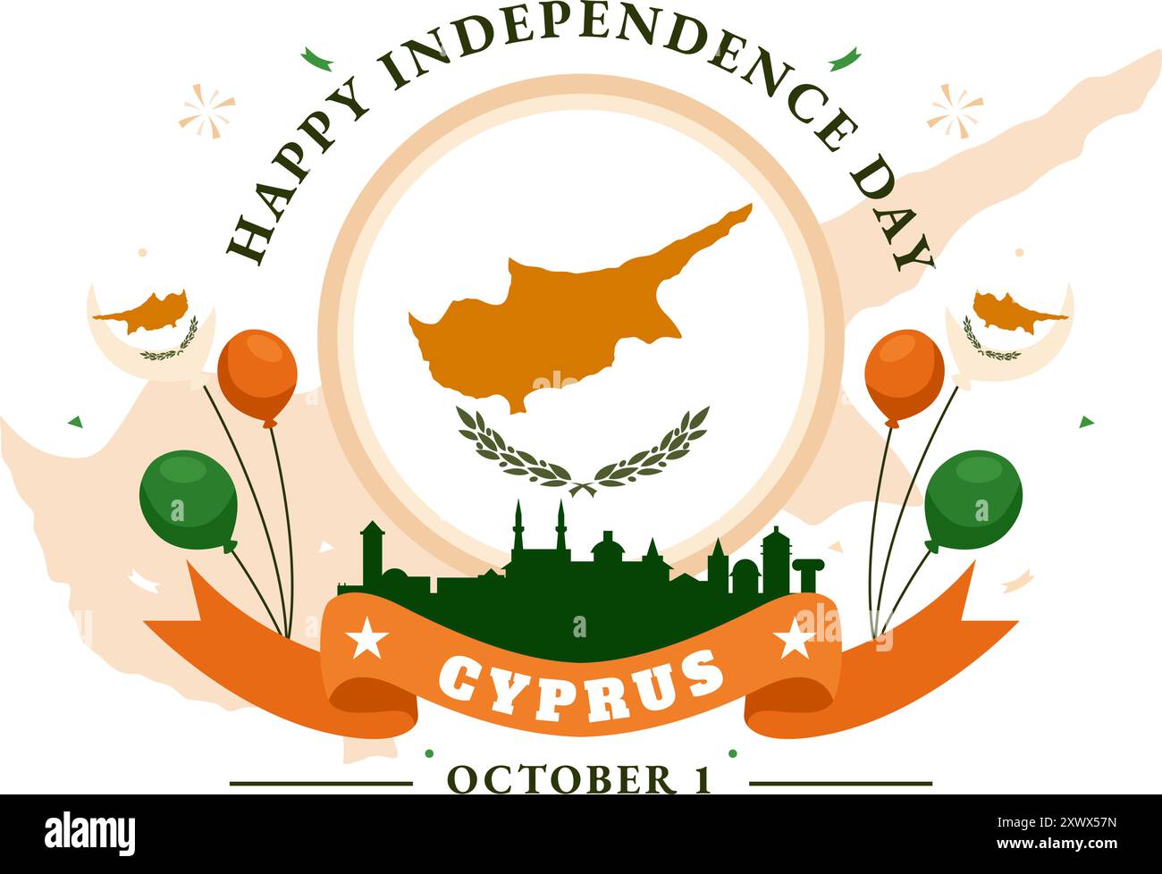 Cyprus Independence Day Vector Illustration on October 1 with Waving ...