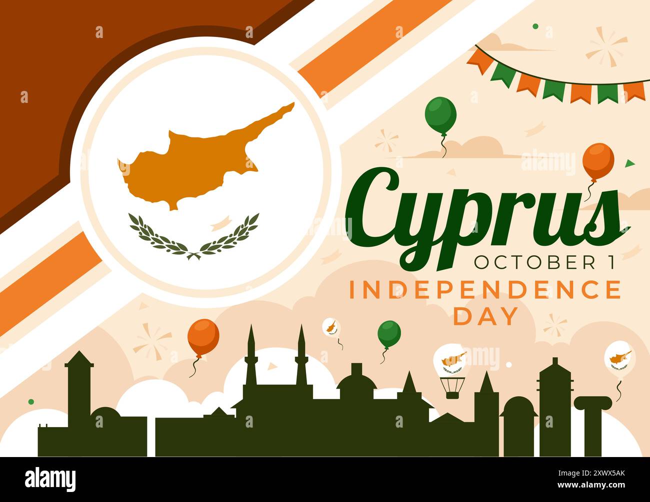 Cyprus Independence Day Vector Illustration on October 1 with Waving ...