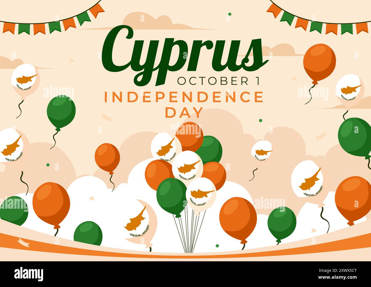 Cyprus Independence Day Vector Illustration on October 1 with Waving ...