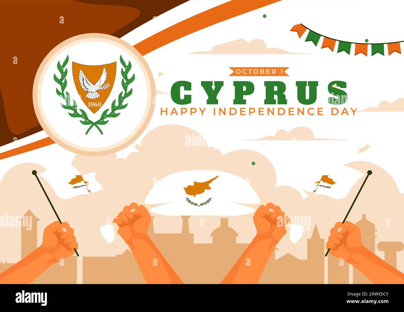 Cyprus Independence Day Vector Illustration on October 1 with Waving ...