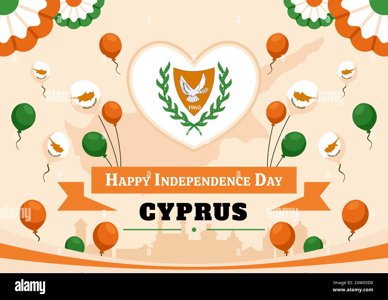 Cyprus Independence Day Vector Illustration on October 1 with Waving ...