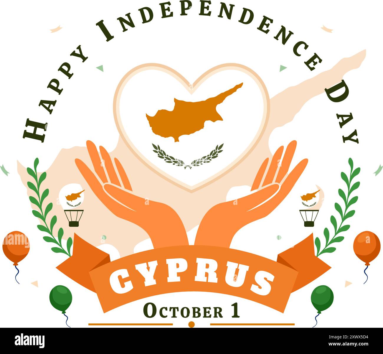 Cyprus Independence Day Vector Illustration on October 1 with Waving ...