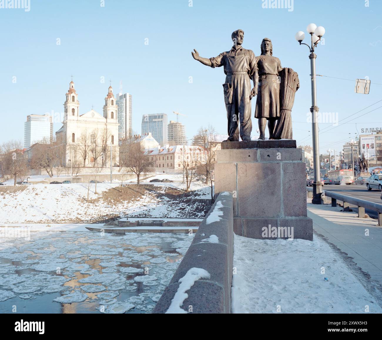 Statue of socialist realism in Vilnius, Lithuania, depicted with a ...