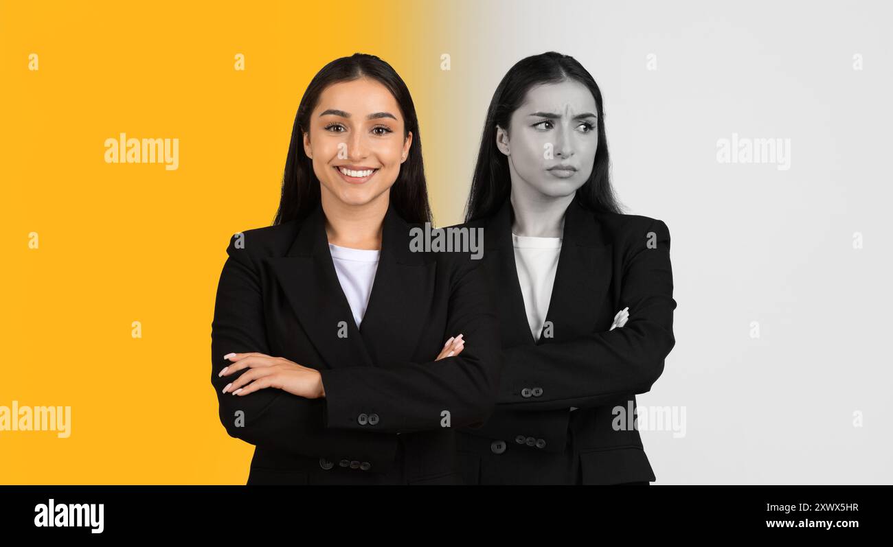 Contrasting Emotions Of Businesswoman In A Split Background During ...