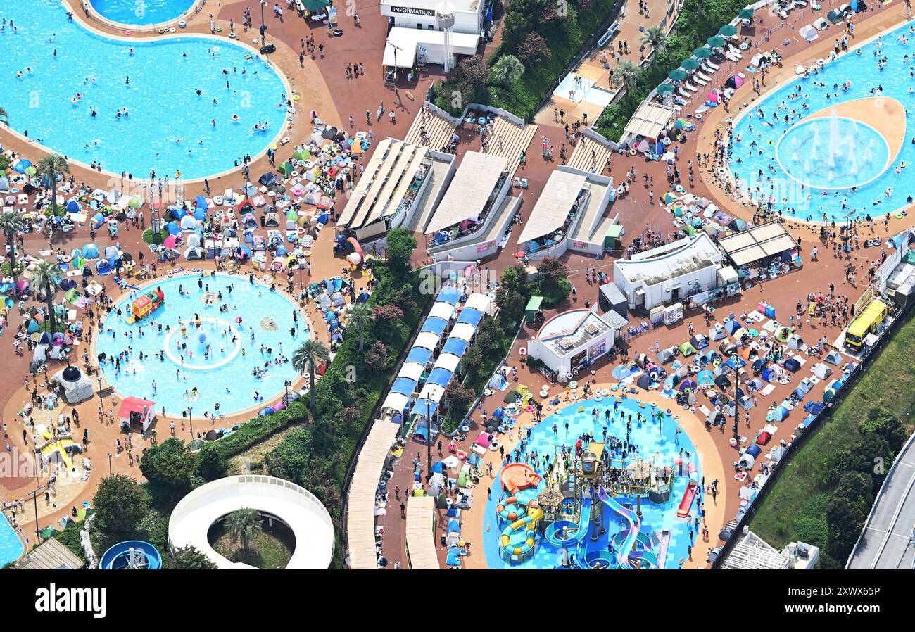 An aerial photo shows crowded Pool WAI, the summer-exclusive waterpark ...