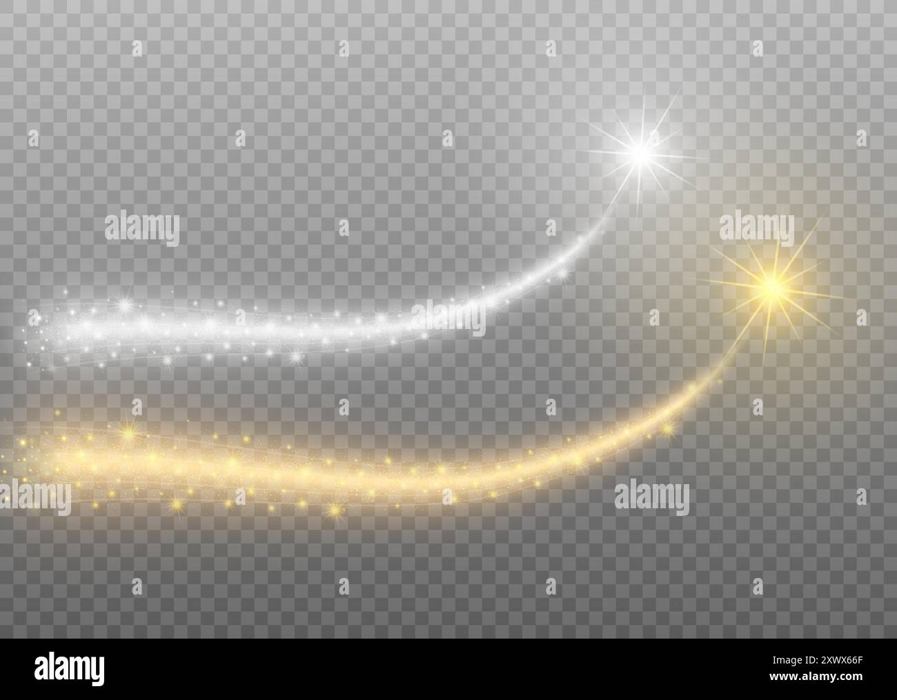 Golden and silver falling stars with stardust trail. Bright cosmic ...