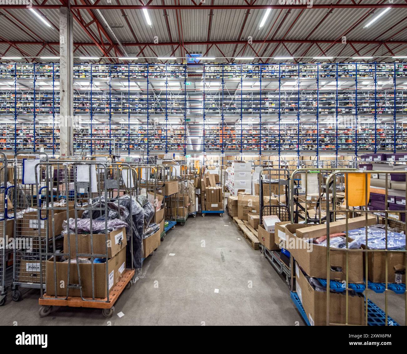 Inside view of a vast logistic center at Berlin South. This highly ...