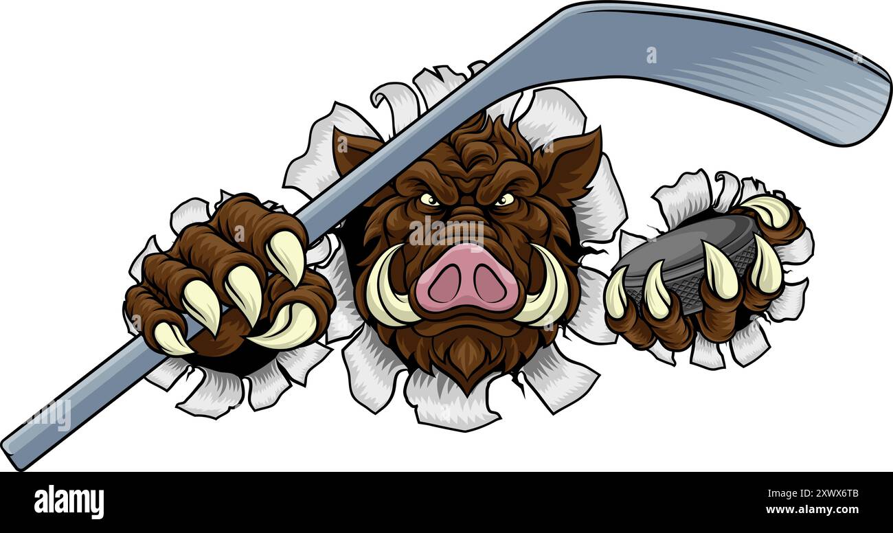 Boar Wild Hog Razorback Warthog Pig Hockey Mascot Stock Vector Image ...
