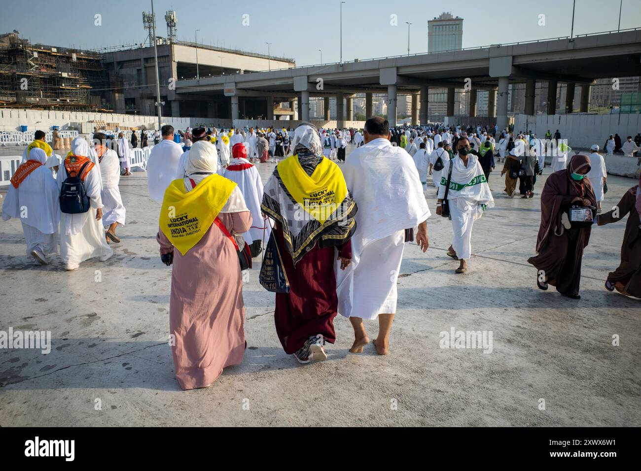 Mecca, Saudi Arabia - June 5, 2024: Hajj and Umrah pilgrim from India walking near Masjidil ...