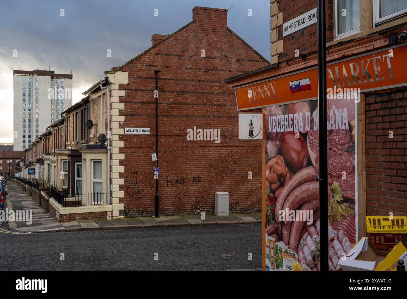 Urban street in Fenham, Newcastle upon Tyne featuring residential ...